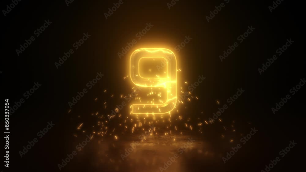 10 Seconds Countdown Yellow Lightning 4K Timer Clock Zoom Sparks Glowing Impact Particles ...