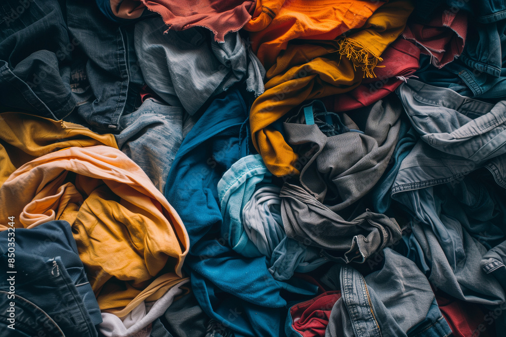 discarded pile of clothes representing fast fashion and the ...