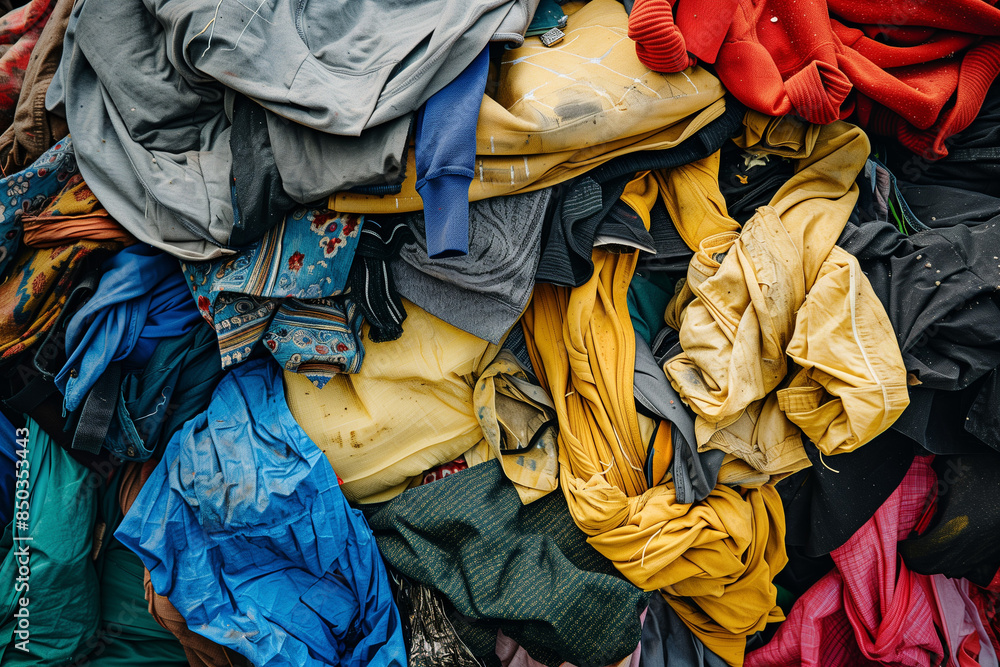 discarded pile of clothes representing fast fashion and the ...