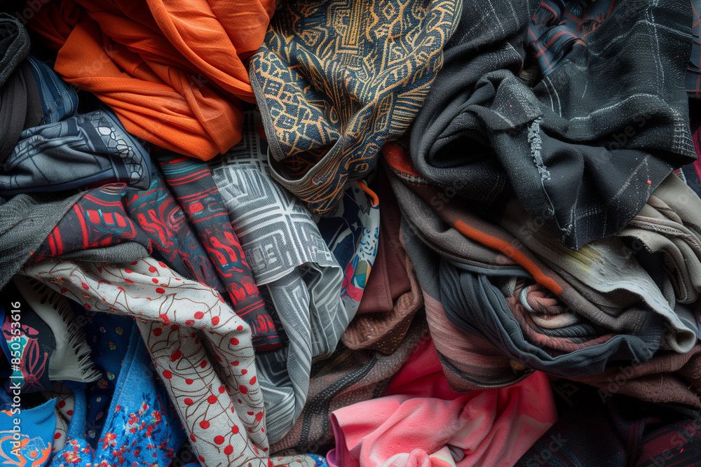 discarded pile of clothes representing fast fashion and the ...