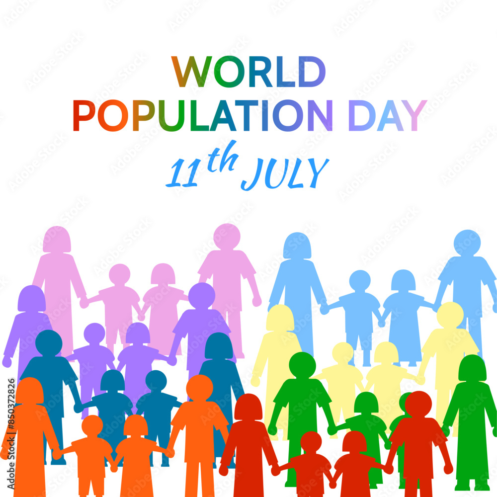 World Population Day 11th July banner. Several family paper chains ...