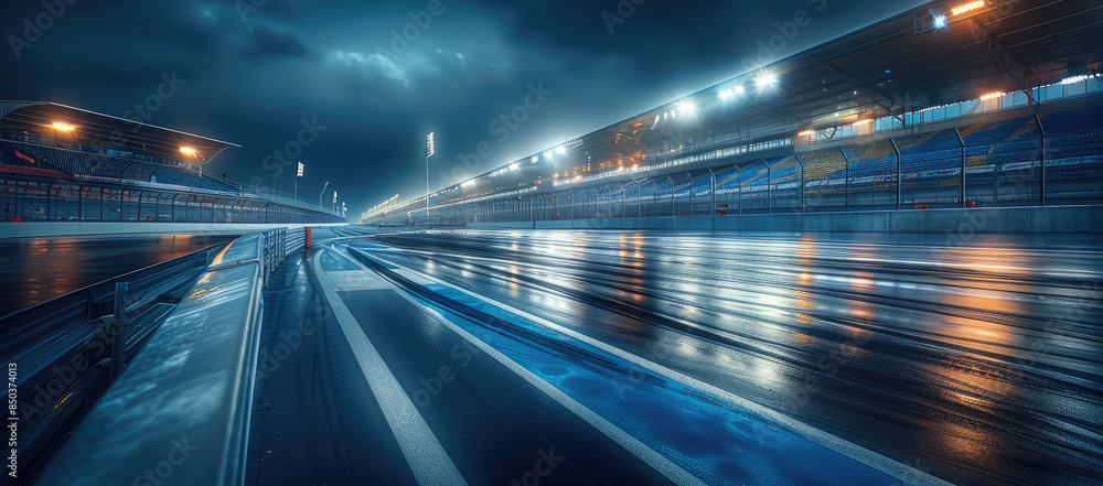 High tech space, race tracks, grandstands, midnight, blue elements ...