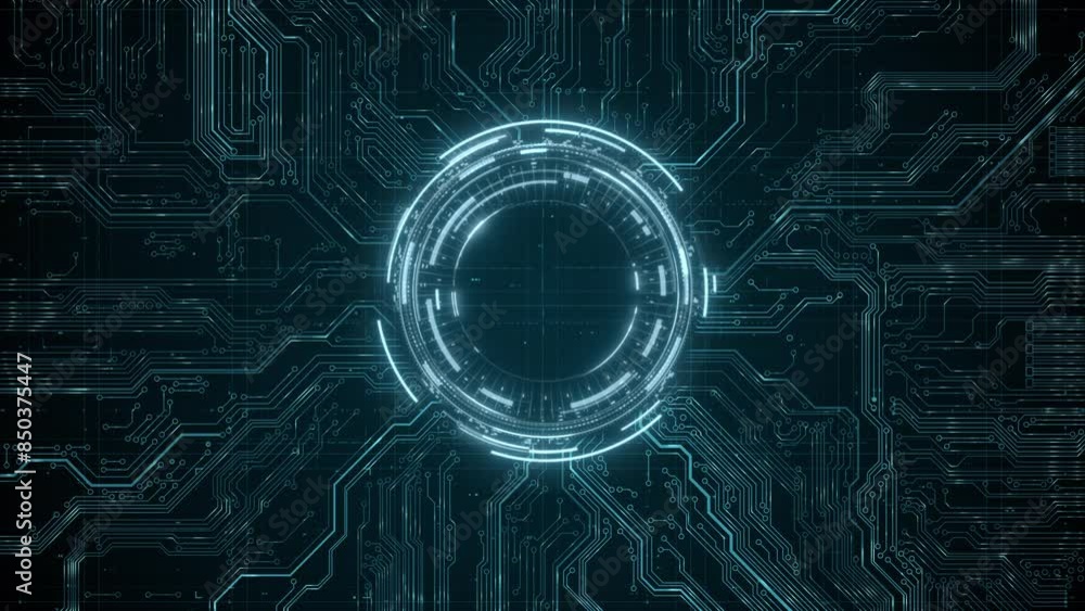 Animated circuit board. Digital technology background. Central computer processor CPU concept ...