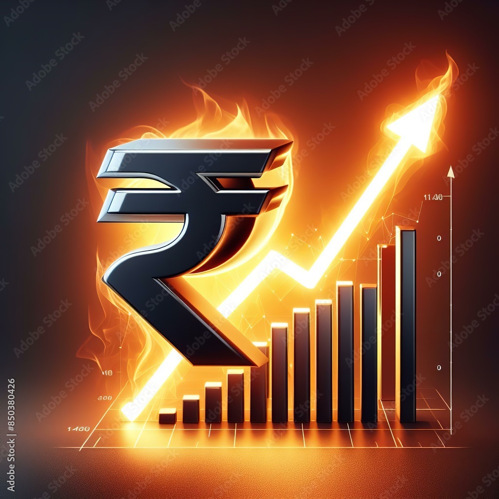 Rupee Icon with Upward Fire Arrow & Graph - Indian Financial Growth ...