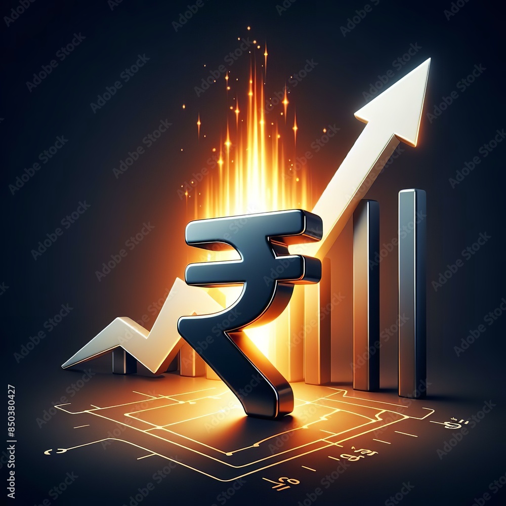 Rupee Icon with Upward Fire Arrow & Graph - Indian Financial Growth ...