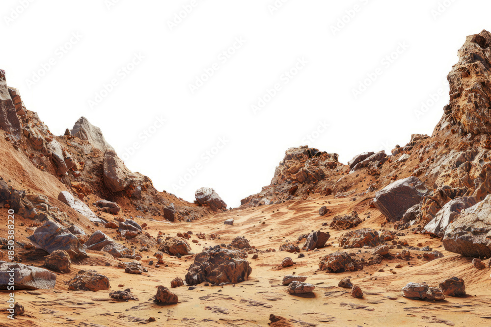 Realistic rendering of the Martian landscape, rocky terrain and dusty ...