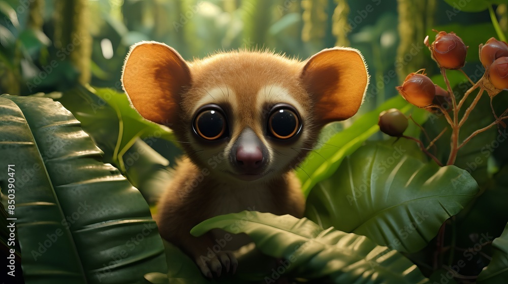 Curious Kinkajou Peering from Tropical Rainforest Tree - Wildlife ...
