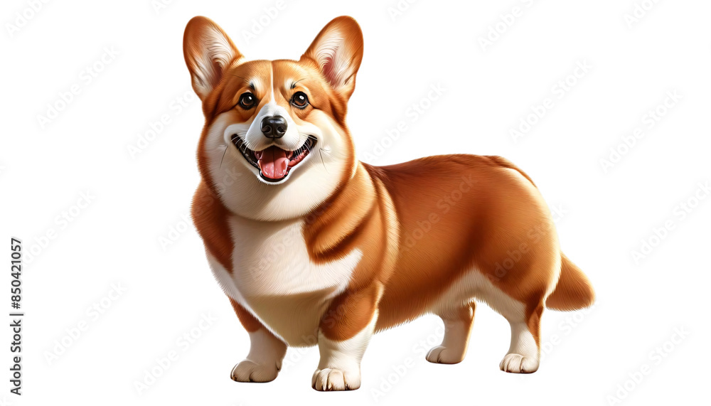 A Pembroke Welsh Corgi standing side profile on a transparent ...