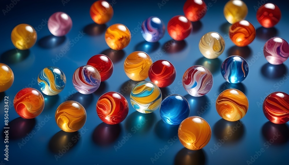 Marbles on a blue background, marble pile for a game header banner ...