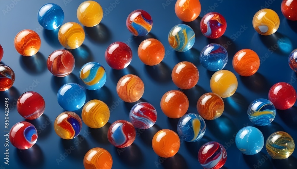 Marbles on a blue background, marble pile for a game header banner ...