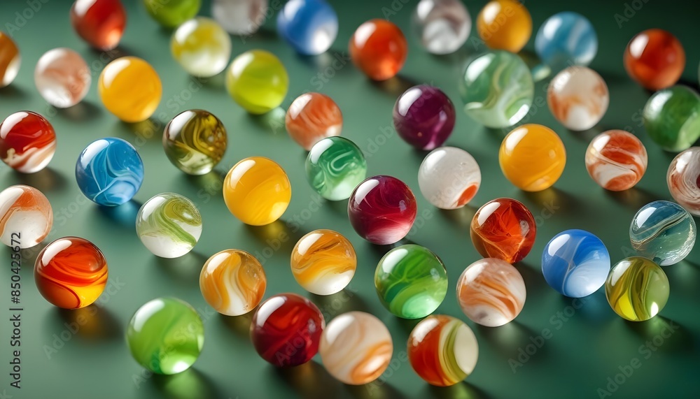 Marbles on a green background, marble pile for a game header banner ...