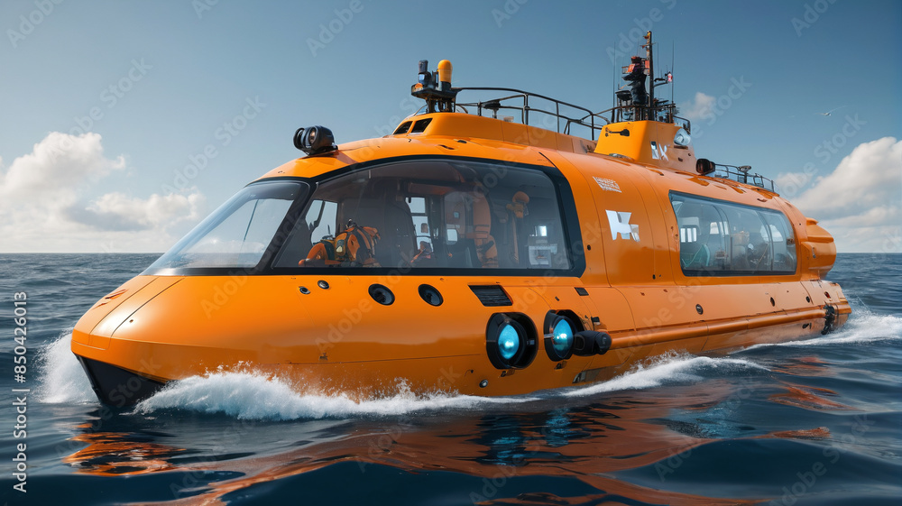 Cutting-edge submersible rescue module, designed for rapid deployment ...