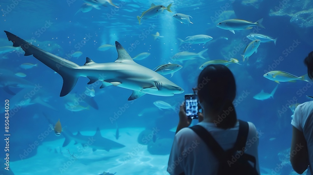 Gazing thru the glass panel of a giant aquarium in Pingtung Taiwan ...