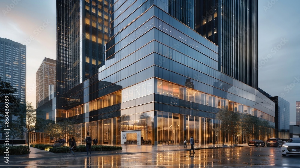 High office building next to contemporary high rise structures with ...