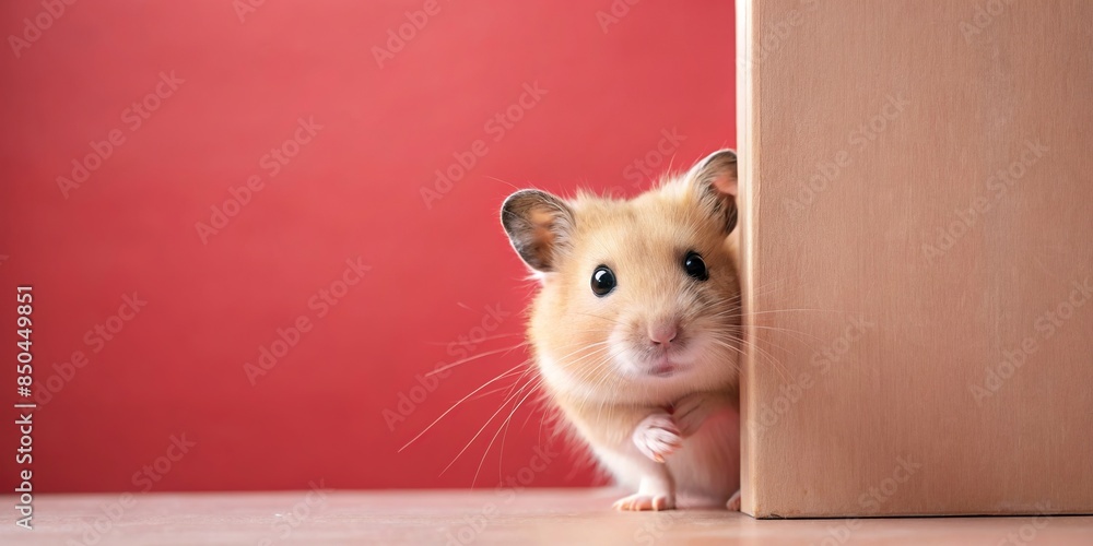 Minimalist poster of cute hamster peeking out from behind a door on a ...