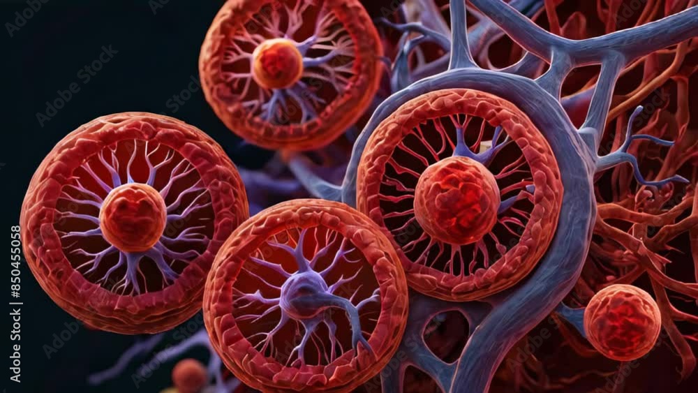 blood cells within the human body, featuring red cells and detailed ...
