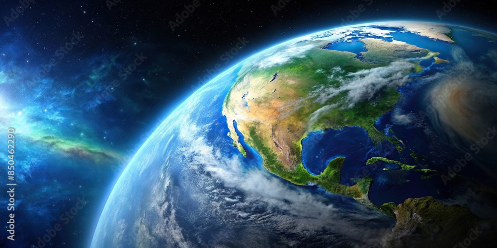 Planet earth viewed from space with a beautiful blue and green color ...