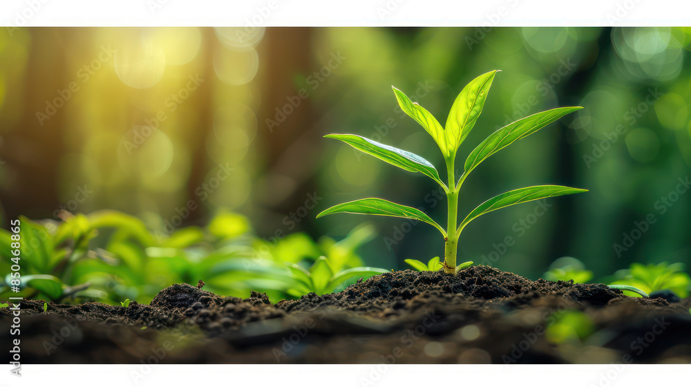Vibrant Young Plant in Sunlit Forest A Close Up of Fresh Green Seedling ...