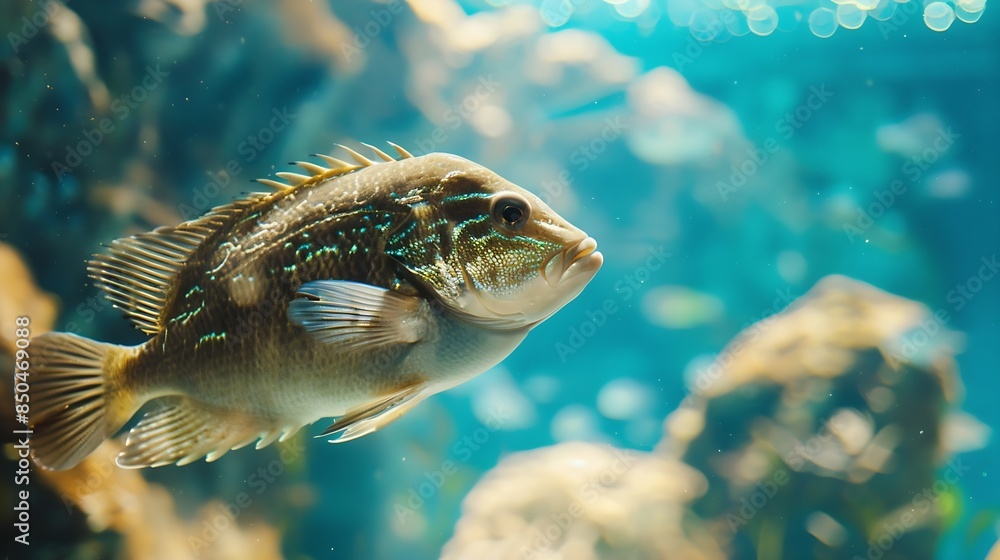 Aquarium of large fish with light rays hitting the glass : Generative ...