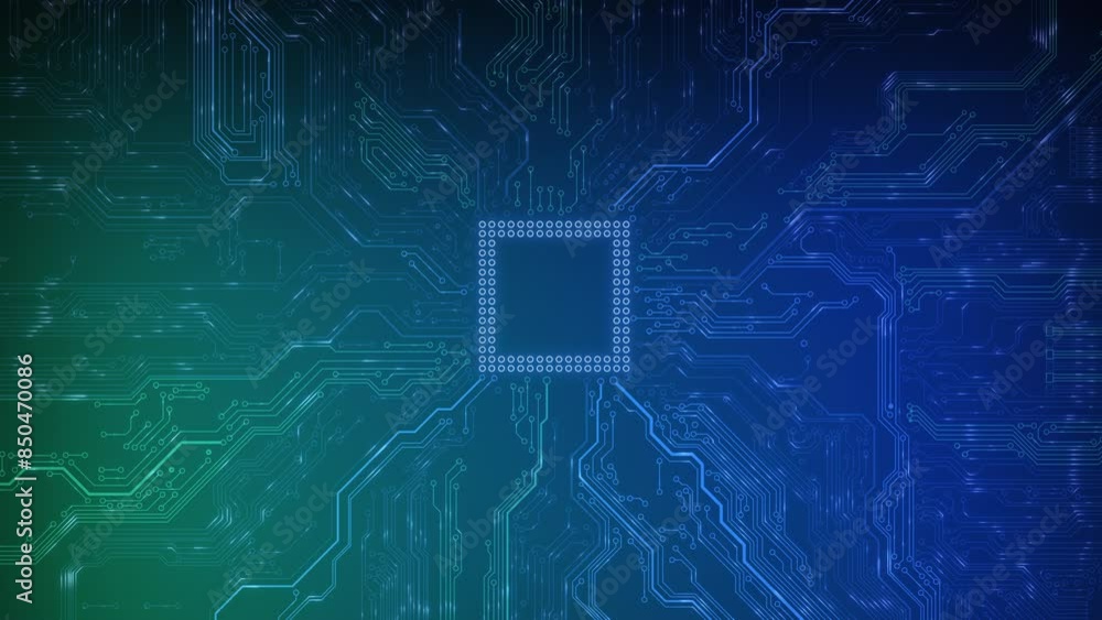 Animated circuit board. Digital technology background. Central computer processor CPU concept ...
