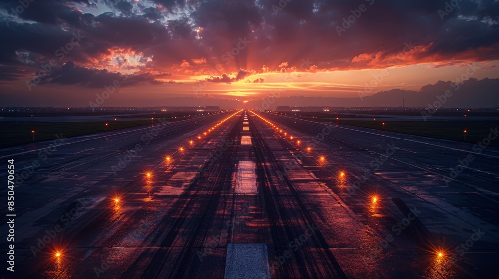 Produce an overhead view of airport runway lighting systems, with ...