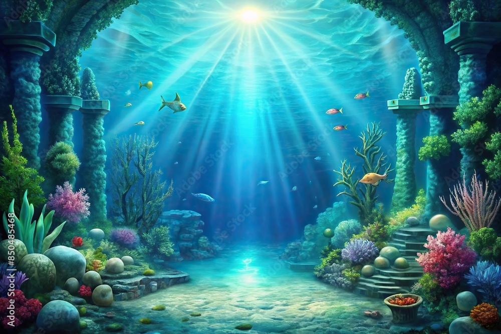 Underwater Atlantis-themed party background with blank space for text ...