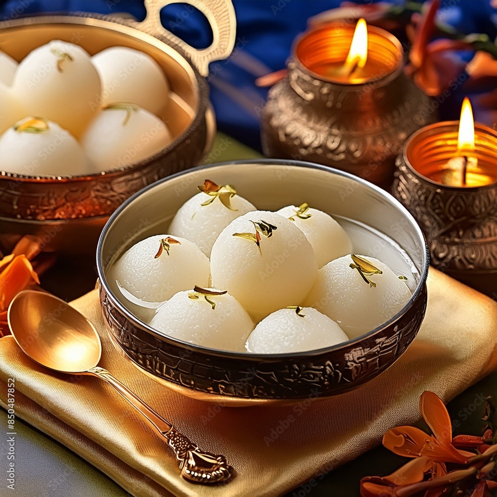 Indian popular bengali sweet food rasgulla also called rosogolla or ...