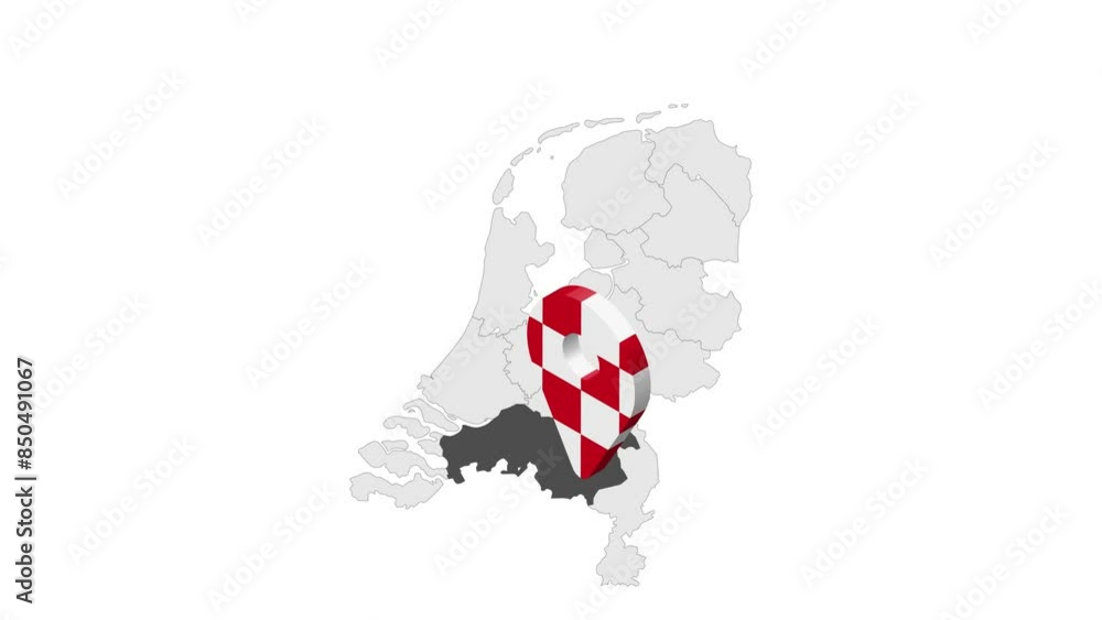 Location North Brabant on map Netherlands. 3d North Brabant flag map ...