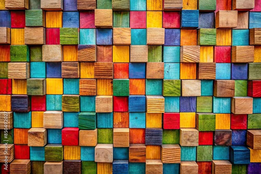 Colorful wooden block wall background for design and creativity ...