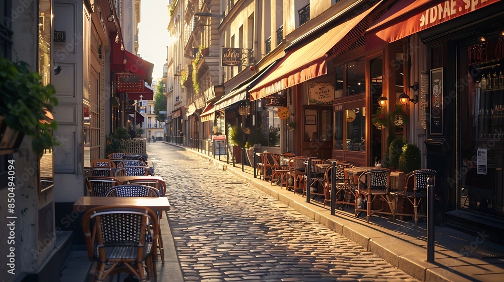 Typical view of the Parisian street with tables of brasserie cafe in ...