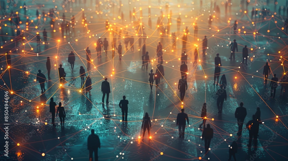 An image depicting stylized human figures interconnected by lines in a ...