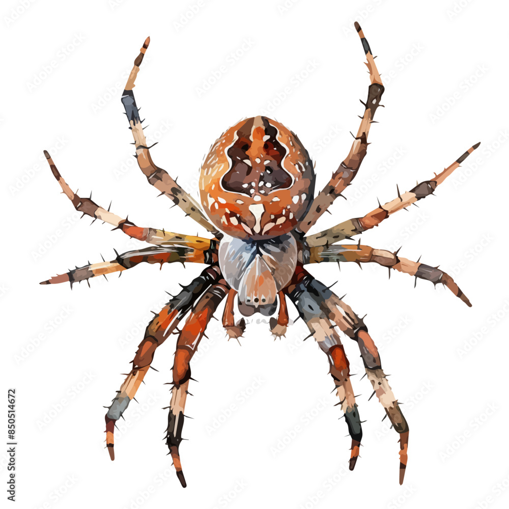 Watercolor drawing clipart of a spider, isolated on a white background ...