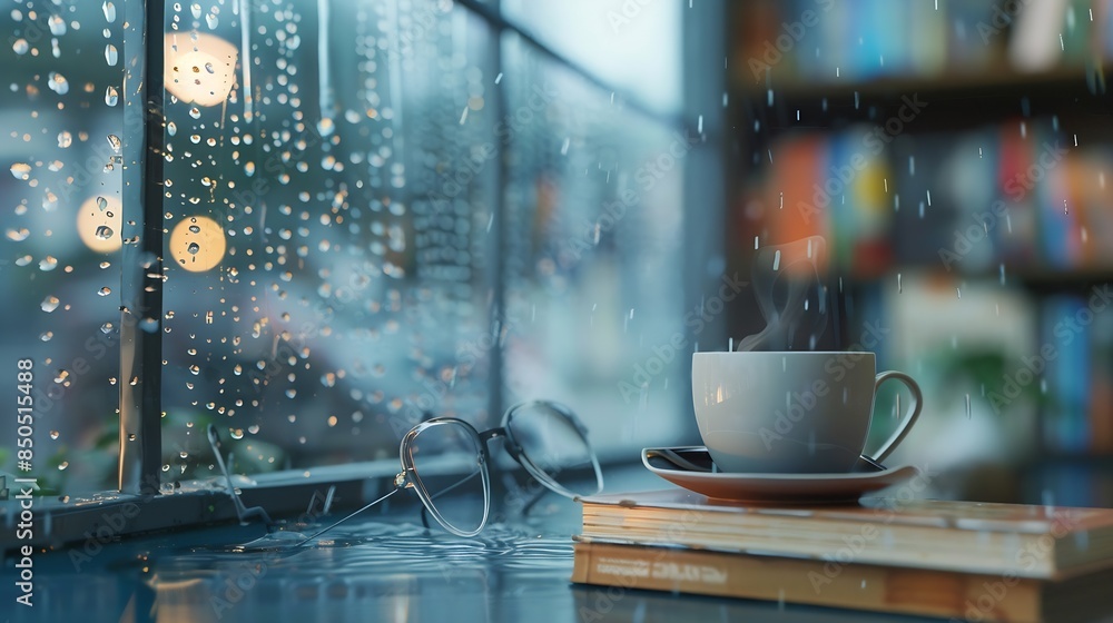 Rain falling on the glass window sill flowing raindrops comfortable ...