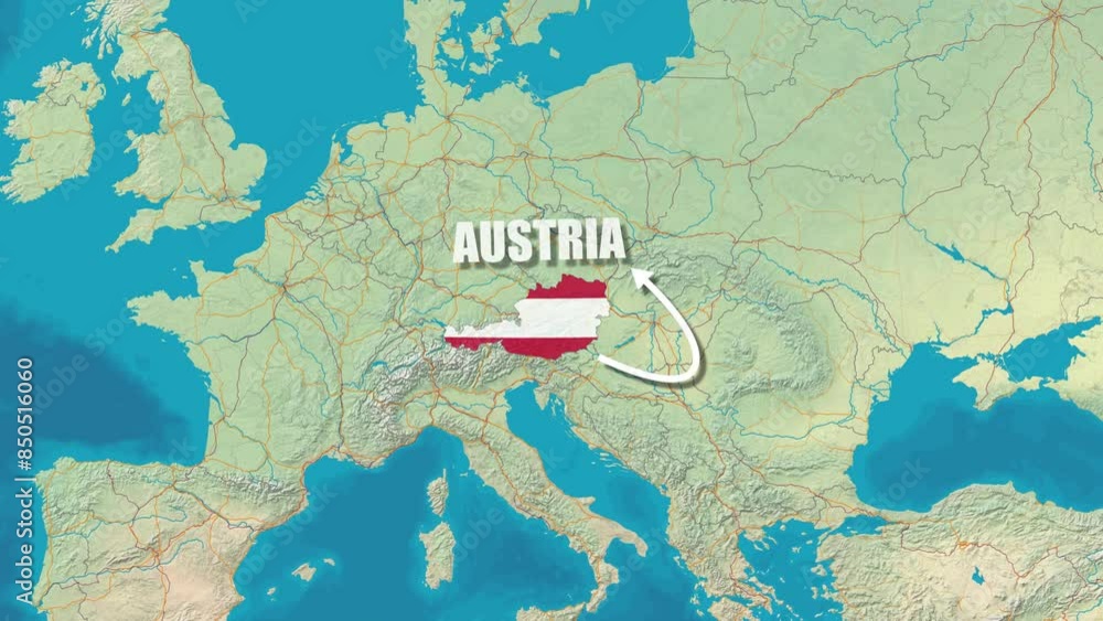 Austria Map Animation Flag Effect and stroke line with title Animation ...