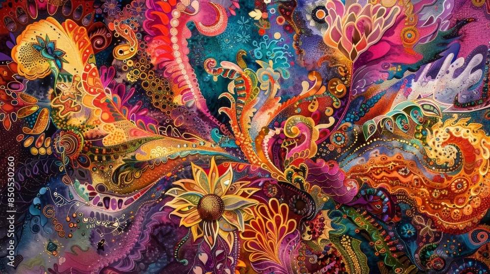 Swirling colors and patterns marketplace with exotic treasures Stock ...