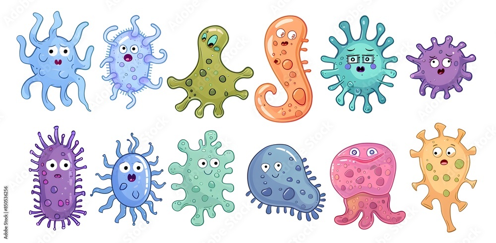 bacteria and viruses, cute illustrations and drawings of microorganisms ...