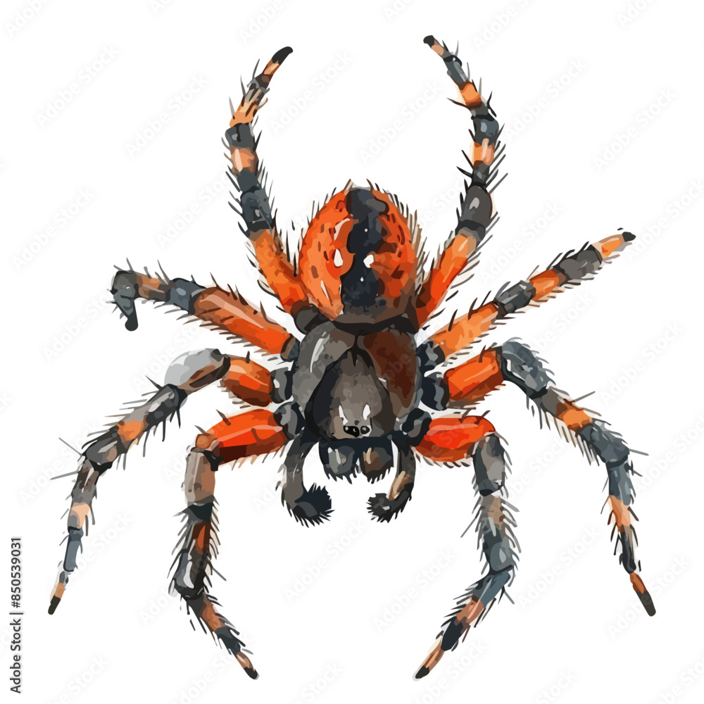 Watercolor Vector painting of a venomous spider, isolated on a white ...
