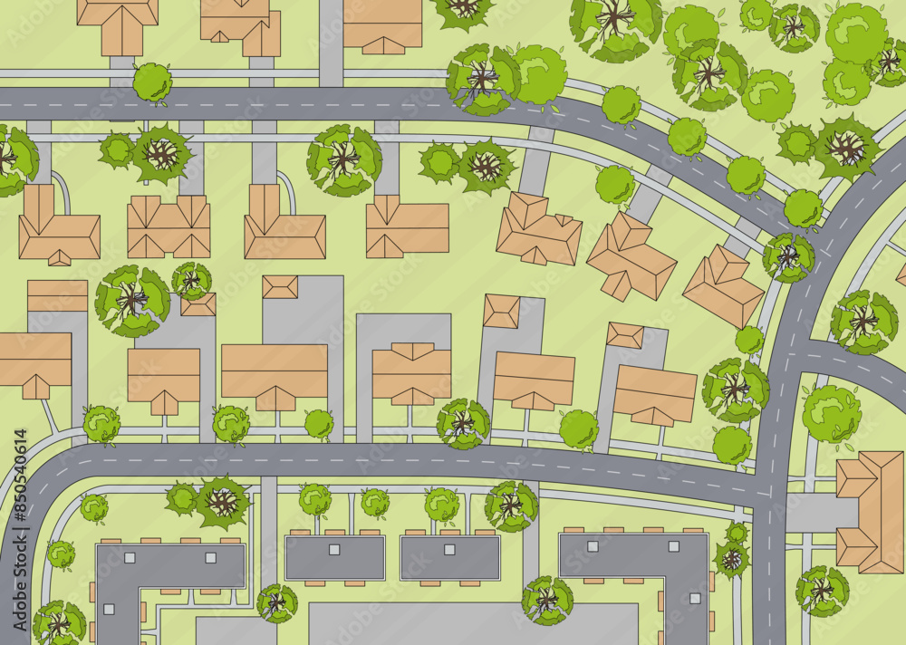 WebTop view of the city. Plan of town or village with houses, roof ...