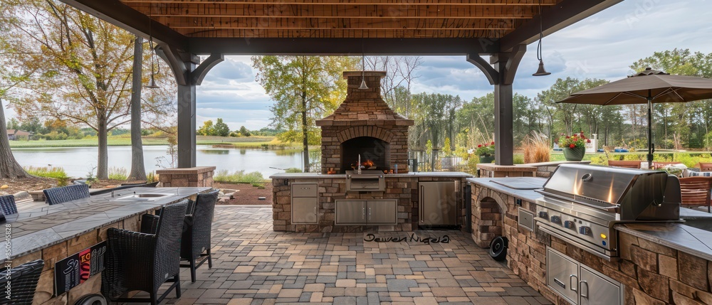 An outdoor kitchen featuring a built-in oven, blending functionality ...