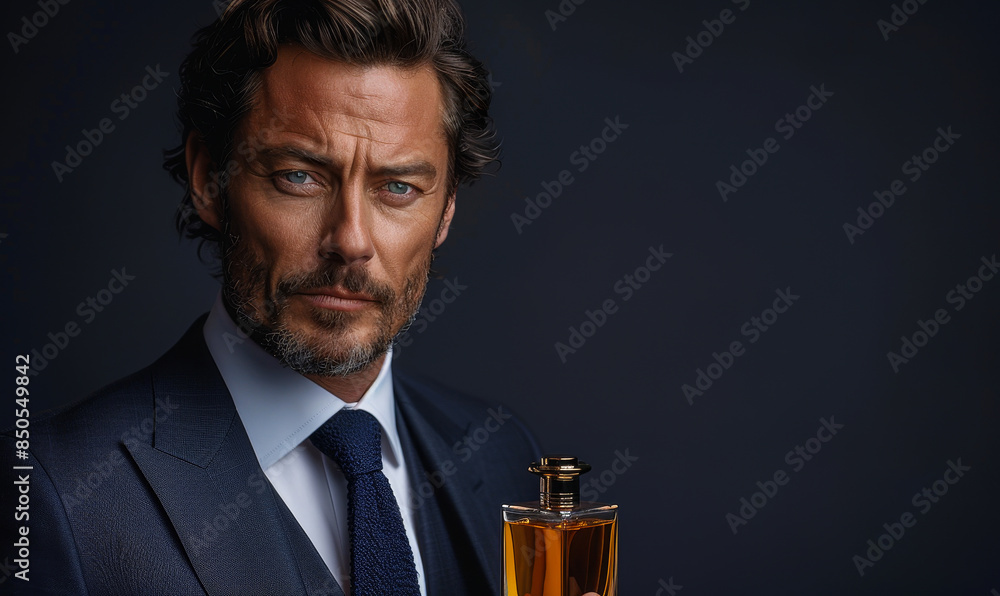 Ruggedly Handsome Man in Sleek Suit Modeling Luxury Cologne, Embodying ...