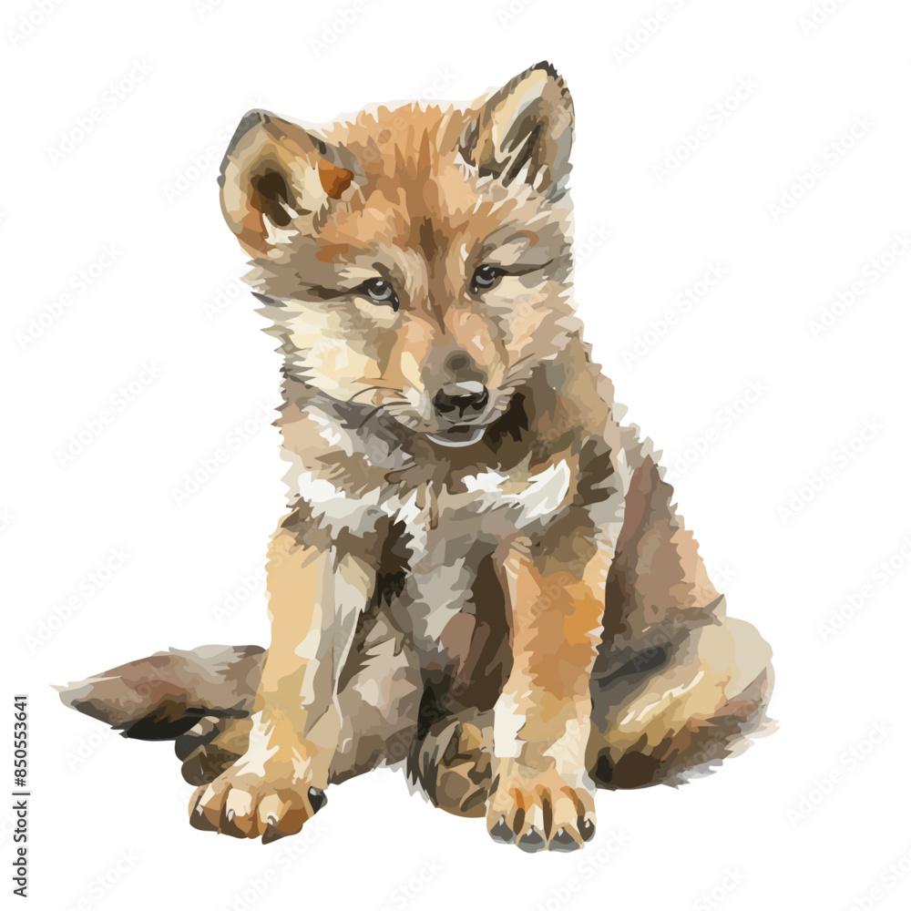 Watercolor vector of a wolf cub, isolated on a white background, design ...