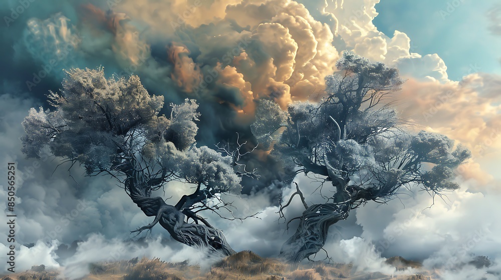 Sky electricity destroyed the tree divided into two piece very detailed ...