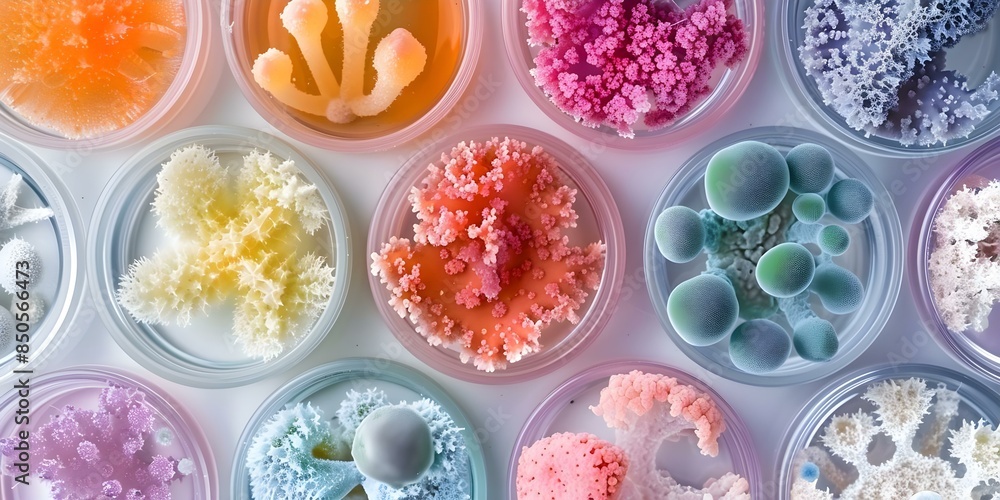 Microscopic images of colorful fungal infestations in a dirty ...