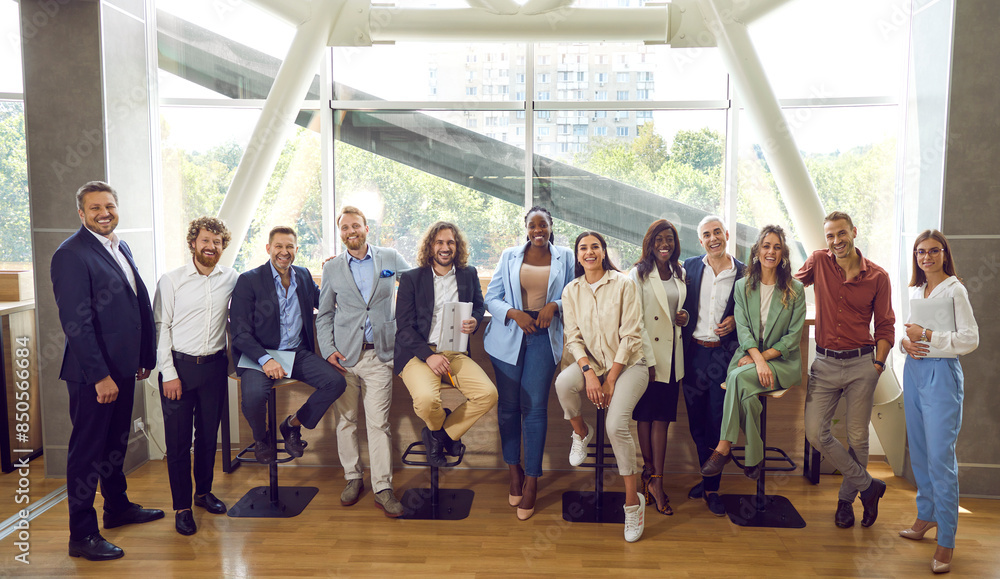 Team of happy diverse people meeting at professional business event ...