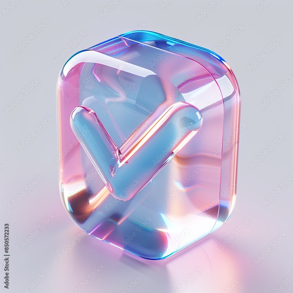d cute Icon, Checkmark, Standing, blue Frosted Glass, White Acrylic ...