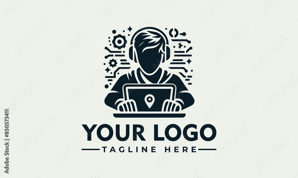 Tech Genius Vector Logo Man Coding Capture Attention With The Bold And Memorable Man Coding