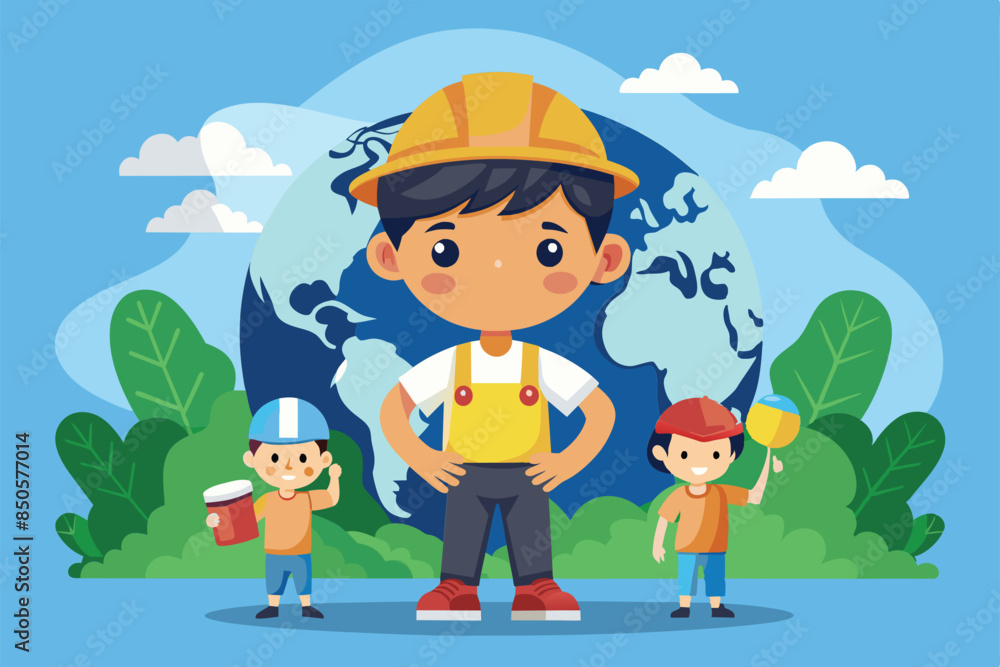 Cartoon illustration featuring children working, symbolizing World Day ...