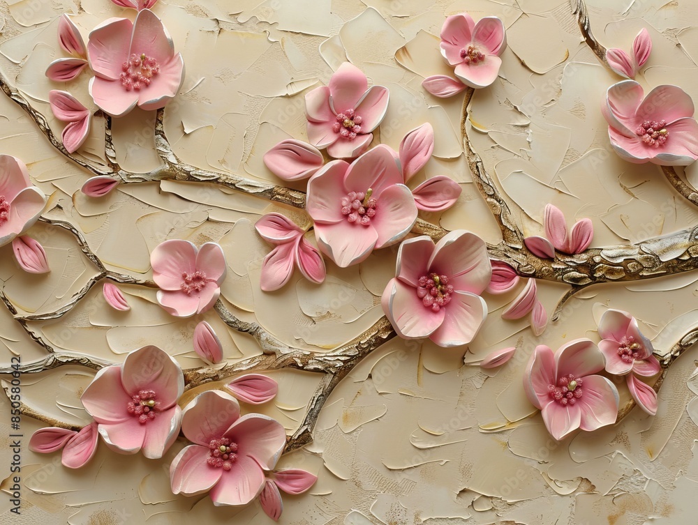 3d picture of a tree with pink flowers background for digital printing ...