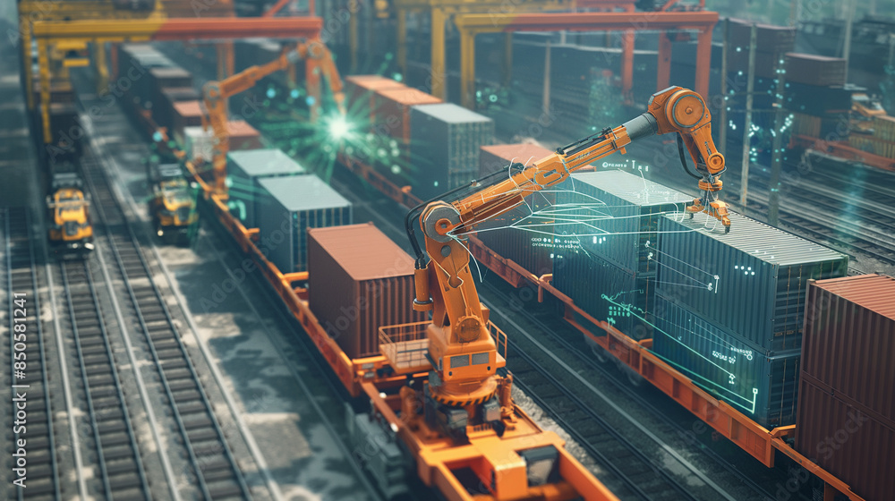 An augmented reality simulation of AI-guided robotic arms loading ...