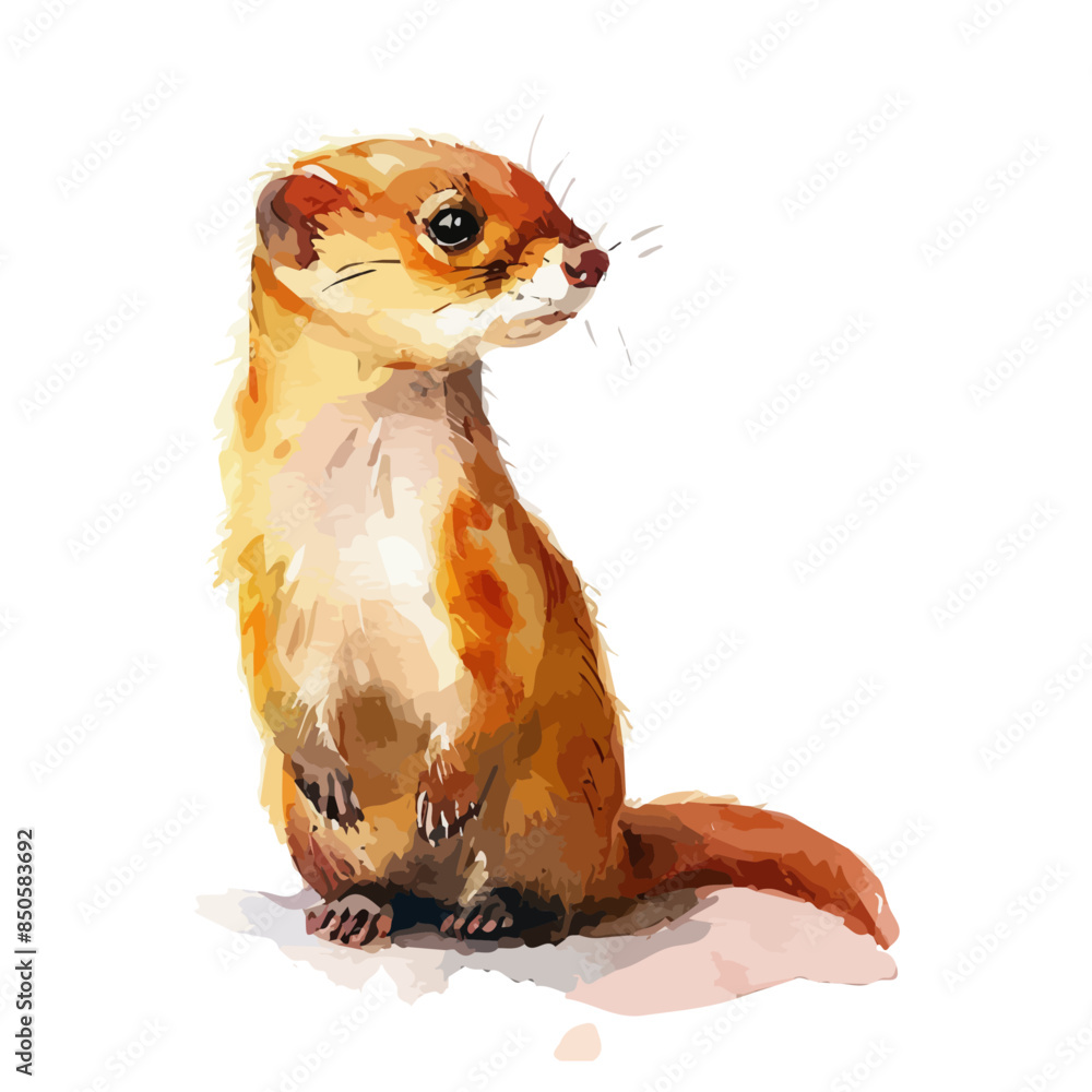 Watercolor drawing of a Weasel, isolated on a white background ...